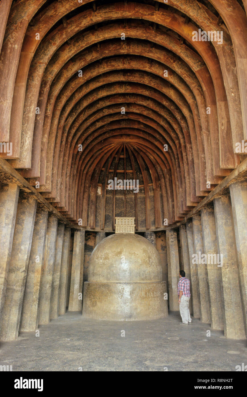 stupa at chaitya, 2nd century BC, rock cut, wooden arches, bhaja caves ...