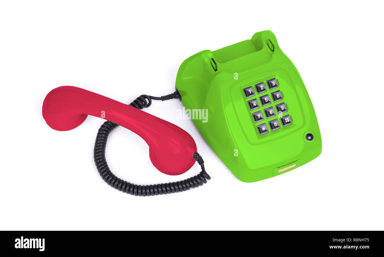 Vintage multi colored telephone with a white background Stock Photo - Alamy