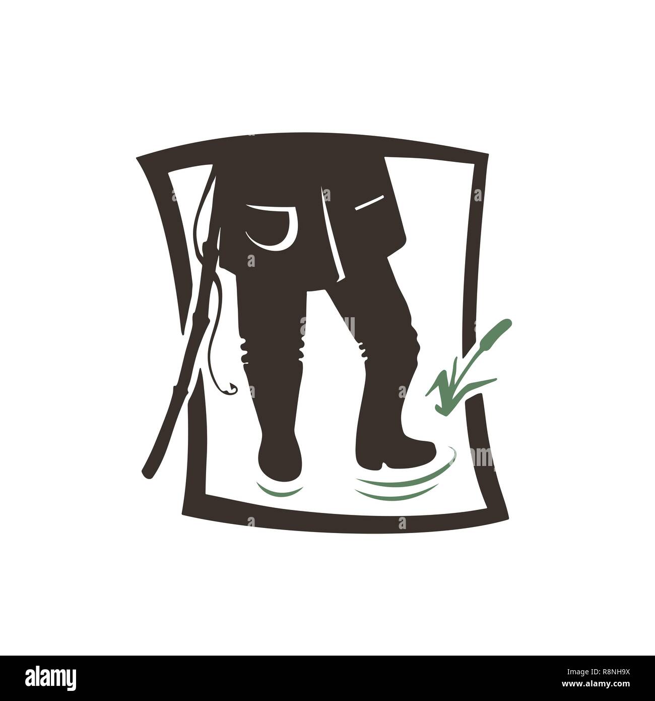 Silhouette of angler man. Vector illustration icon. Logotype of the ...