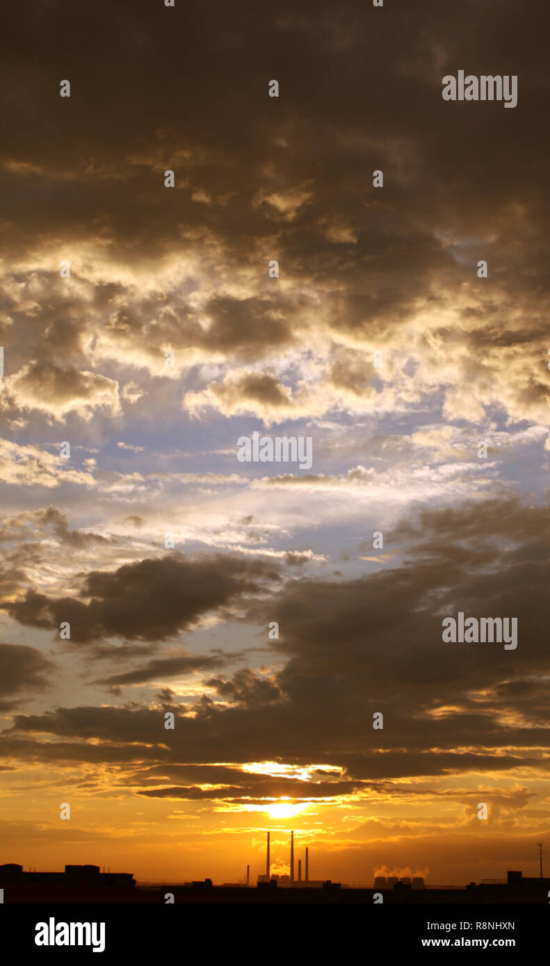Industrial landscape - beautiful sunset and factory pipes Stock Photo ...