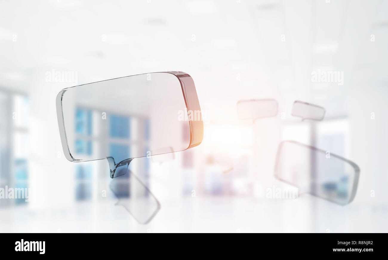 Concept of communication by glass empty chat icon on office background ...