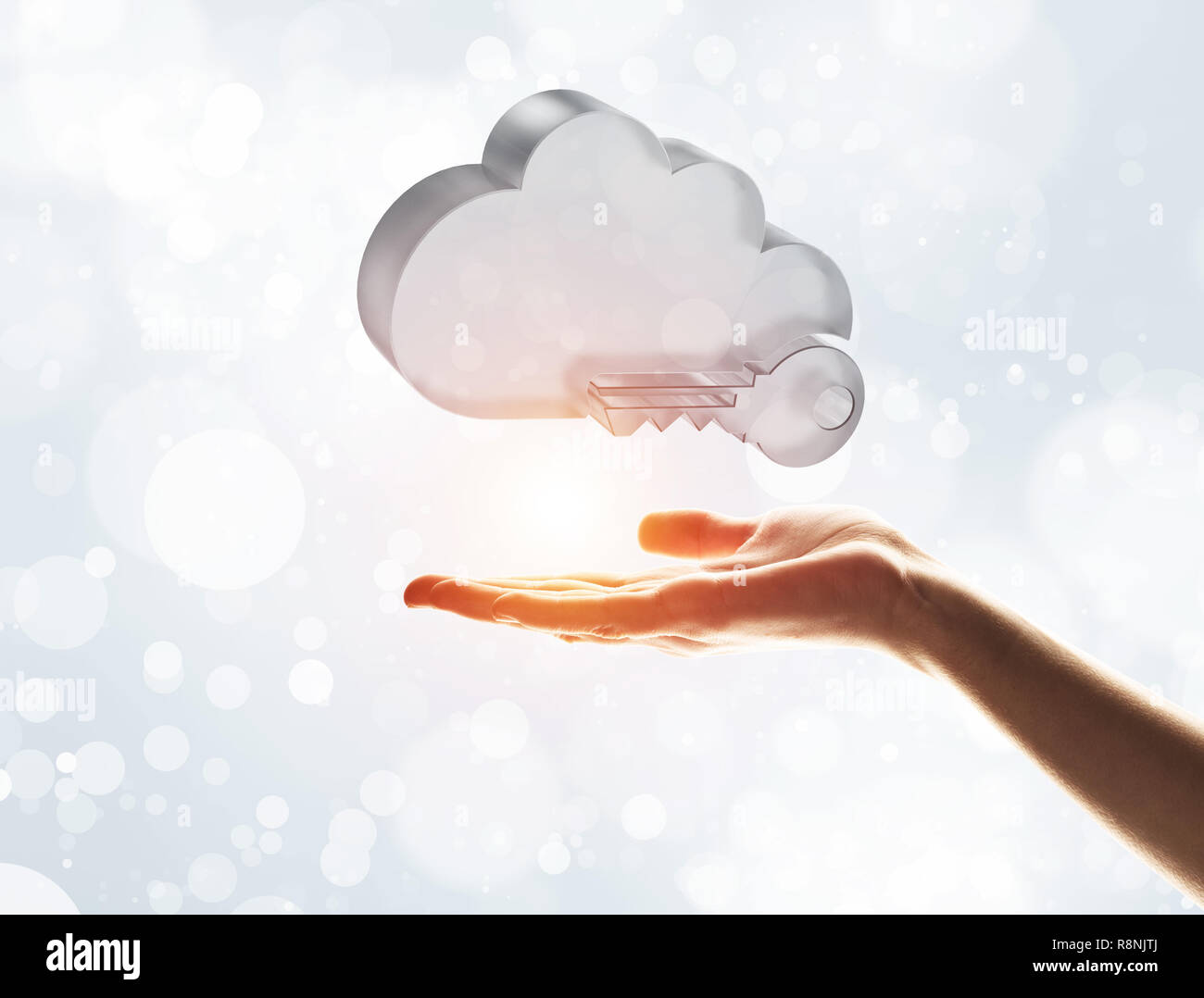 Cloud computing concept with glass symbol shown in hand Stock Photo - Alamy