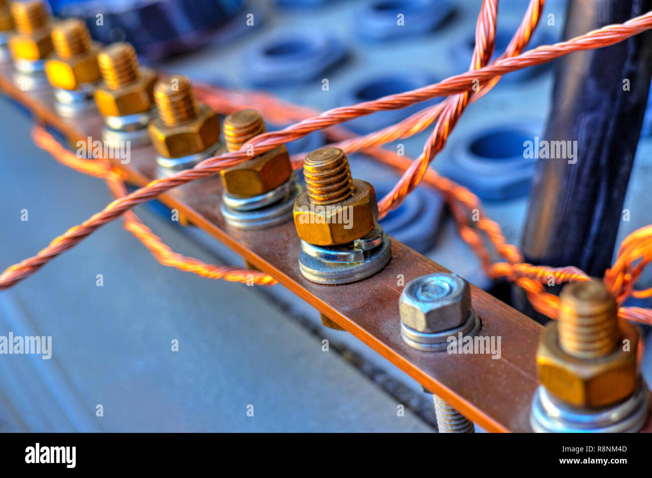 Grounding bus with terminals and wires inside of electrical control ...