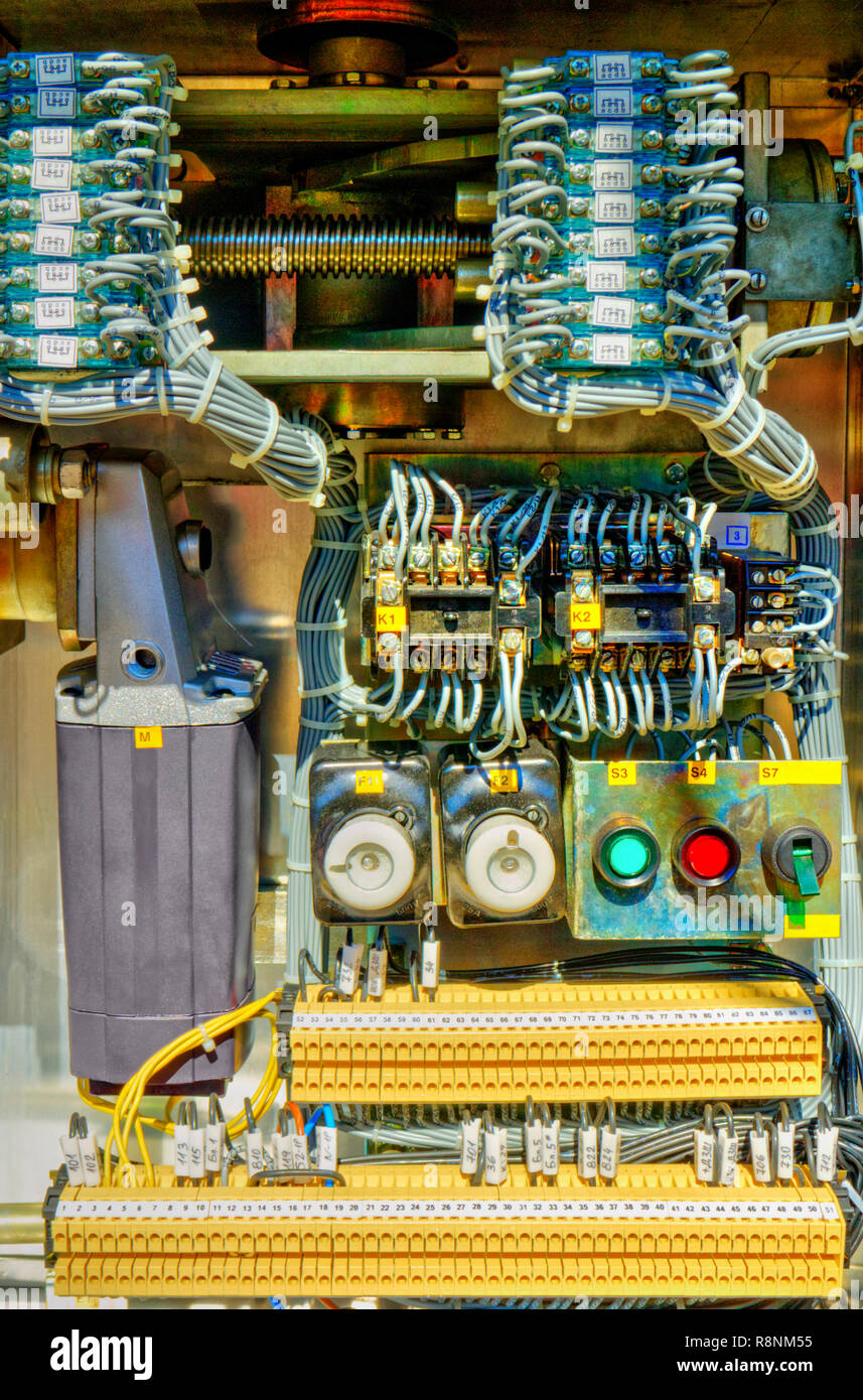 Inside view of electrical control cubicle of high voltage disconnector ...