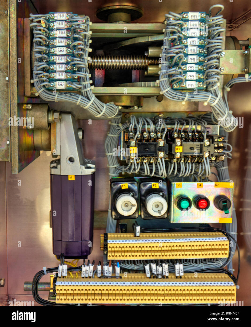 Inside view of electrical control cubicle of high voltage disconnector ...