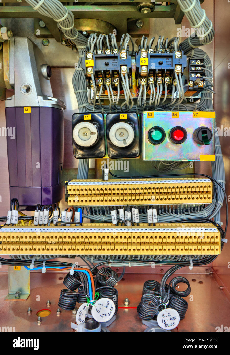 Inside view of electrical control cubicle of high voltage disconnector ...