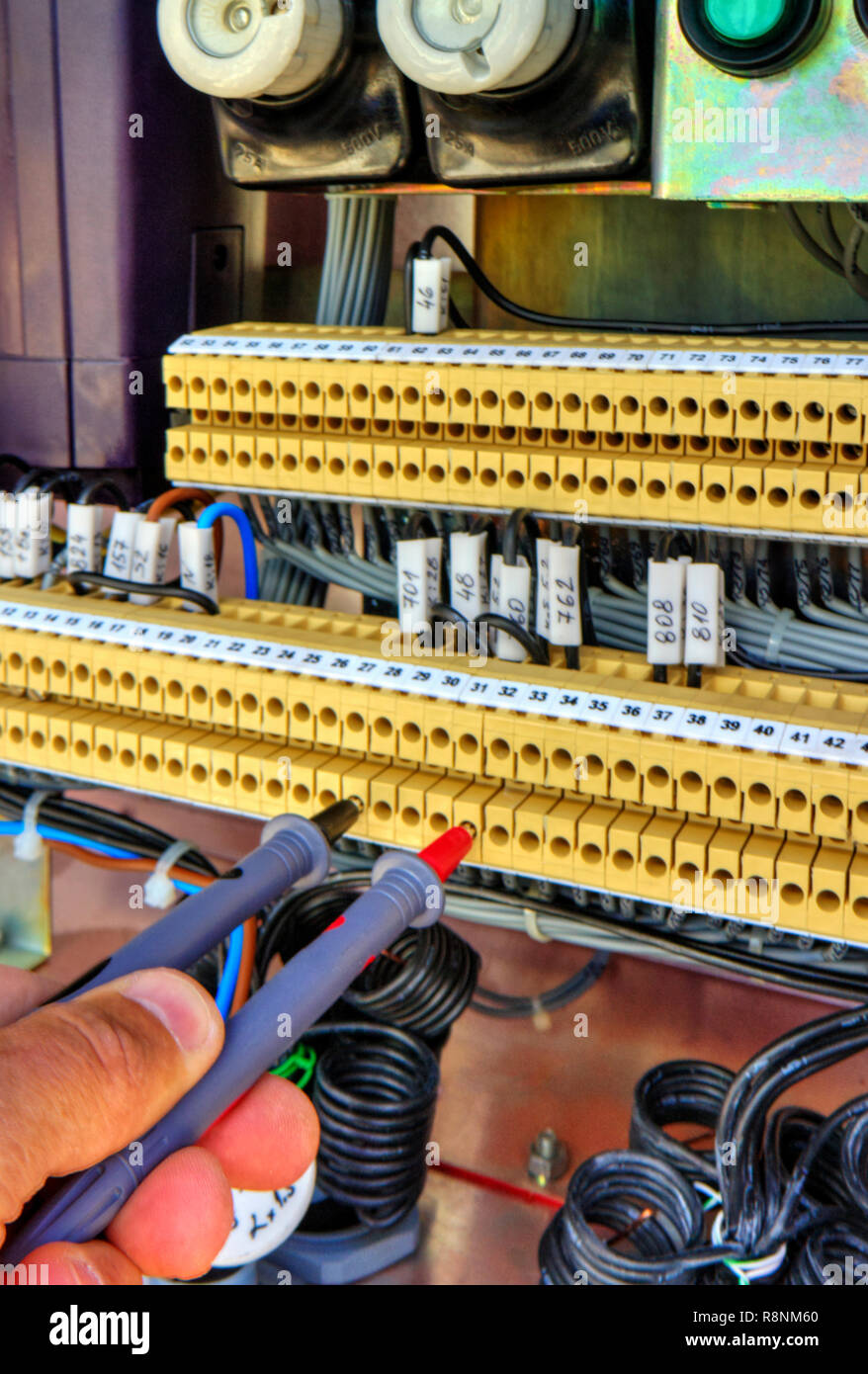 Inside view of control cubicle of high voltage disconnector Stock Photo ...