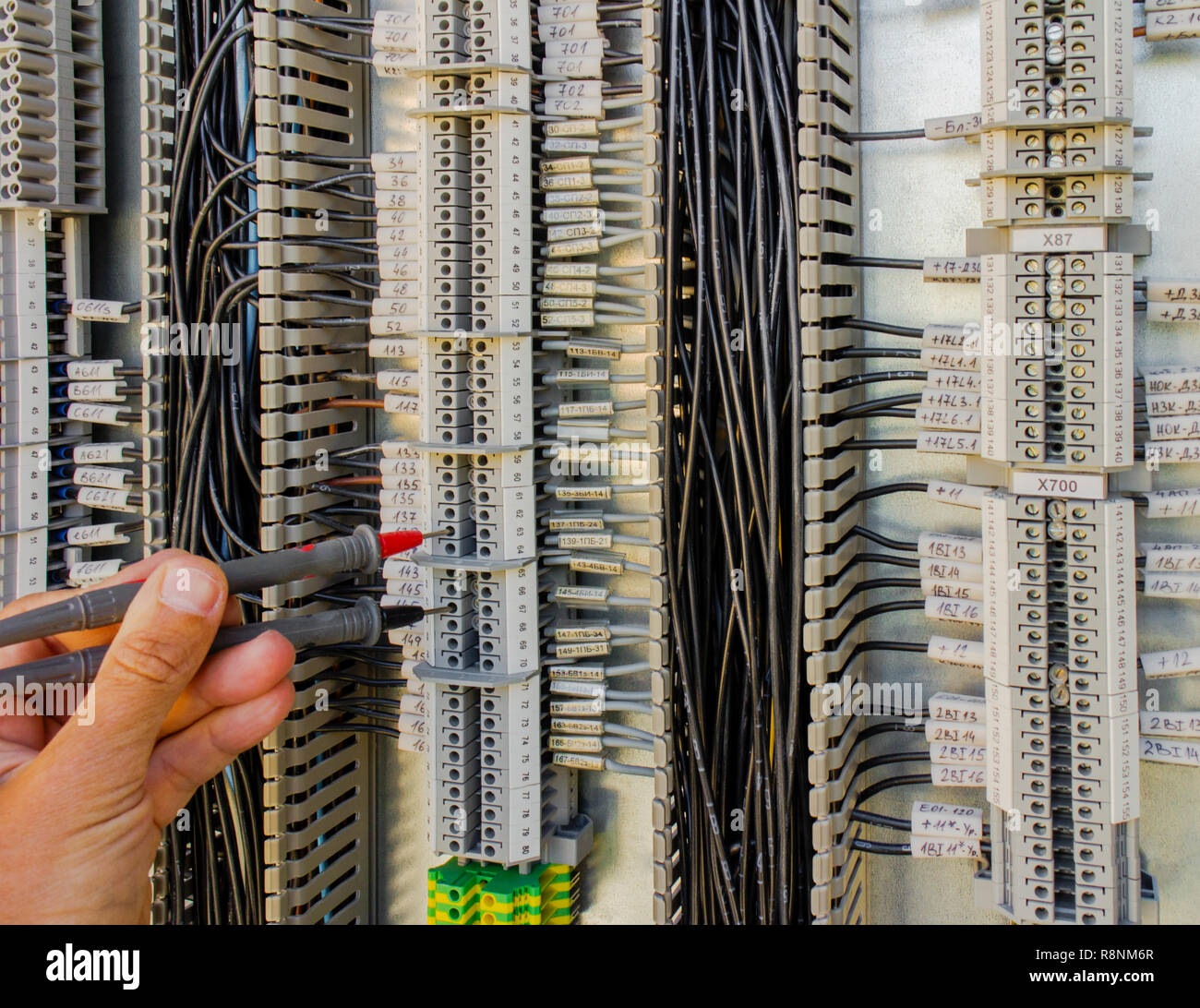 Control panel with terminals and wires inside view Stock Photo - Alamy