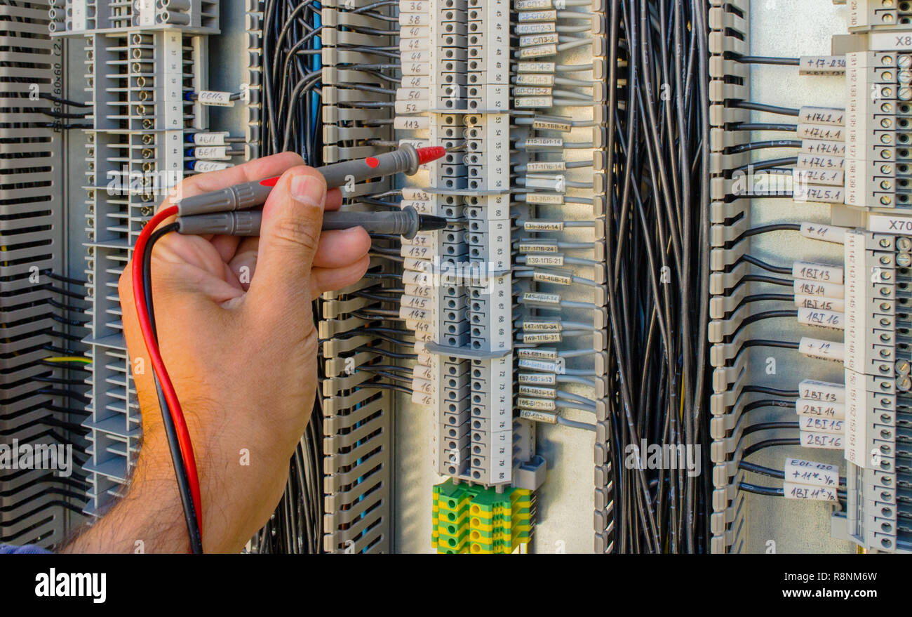 Control panel with terminals and wires inside view Stock Photo - Alamy