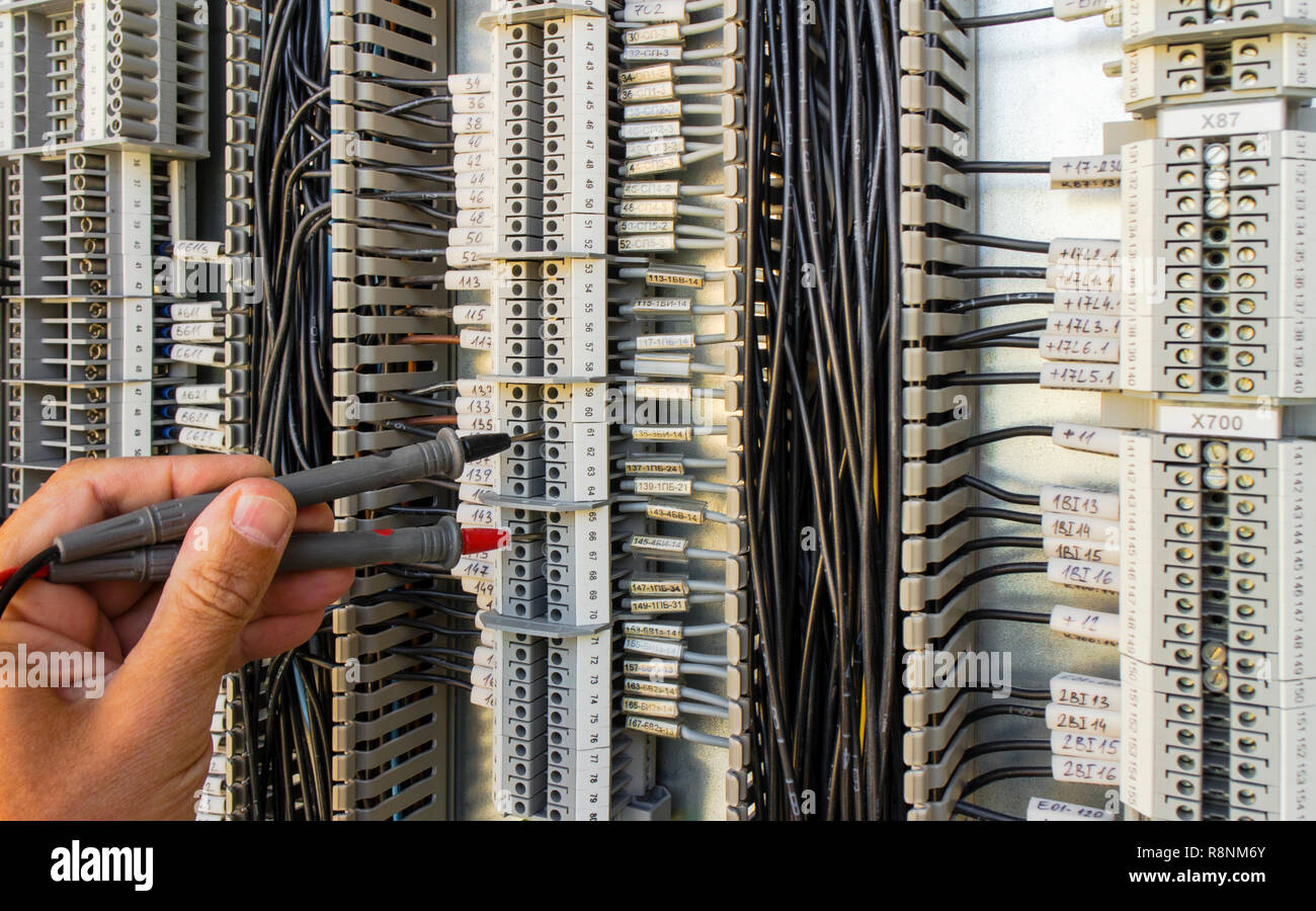 Control panel with terminals and wires inside view Stock Photo - Alamy