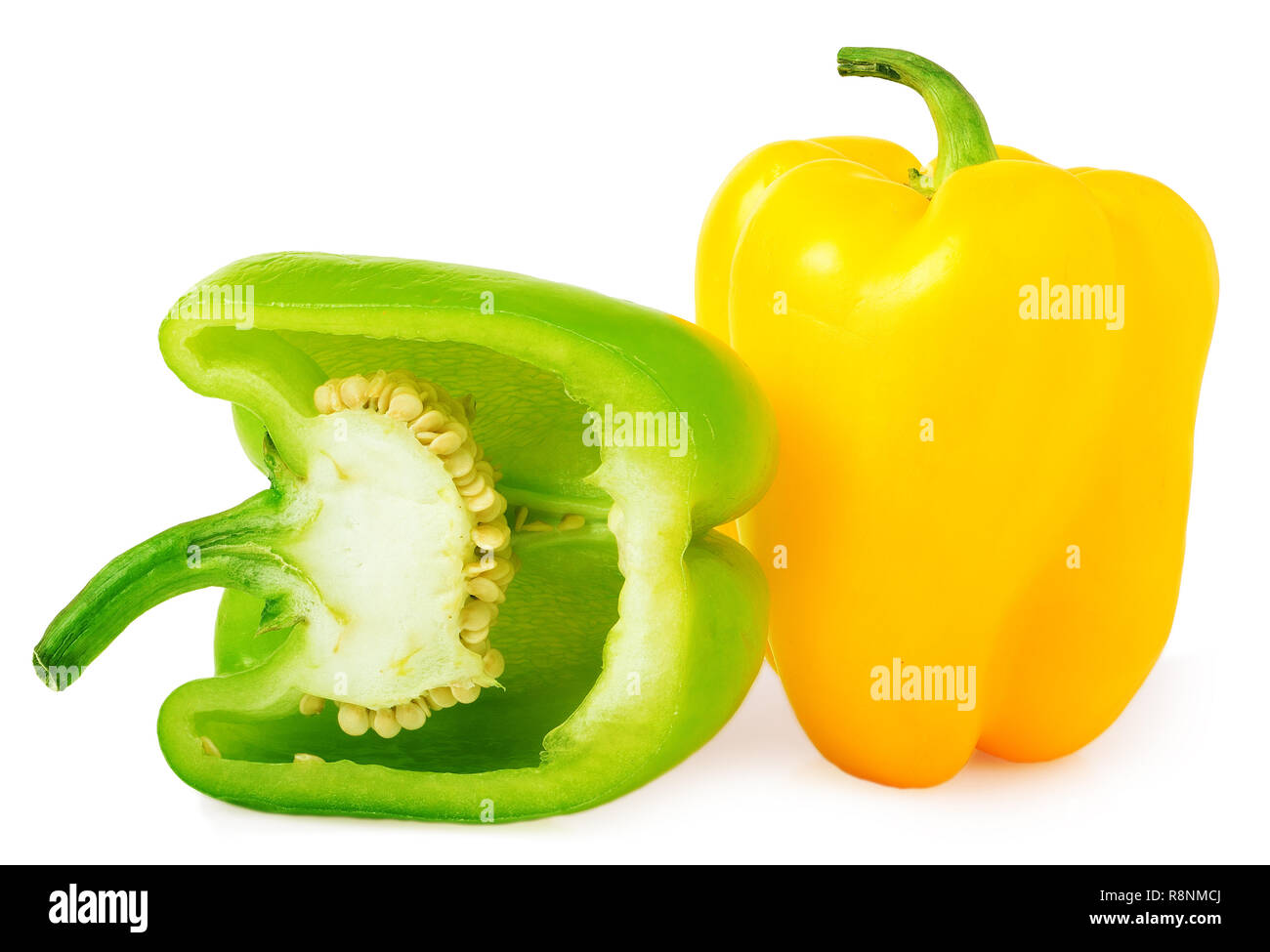 bell peppers with half isolated on white Stock Photo - Alamy