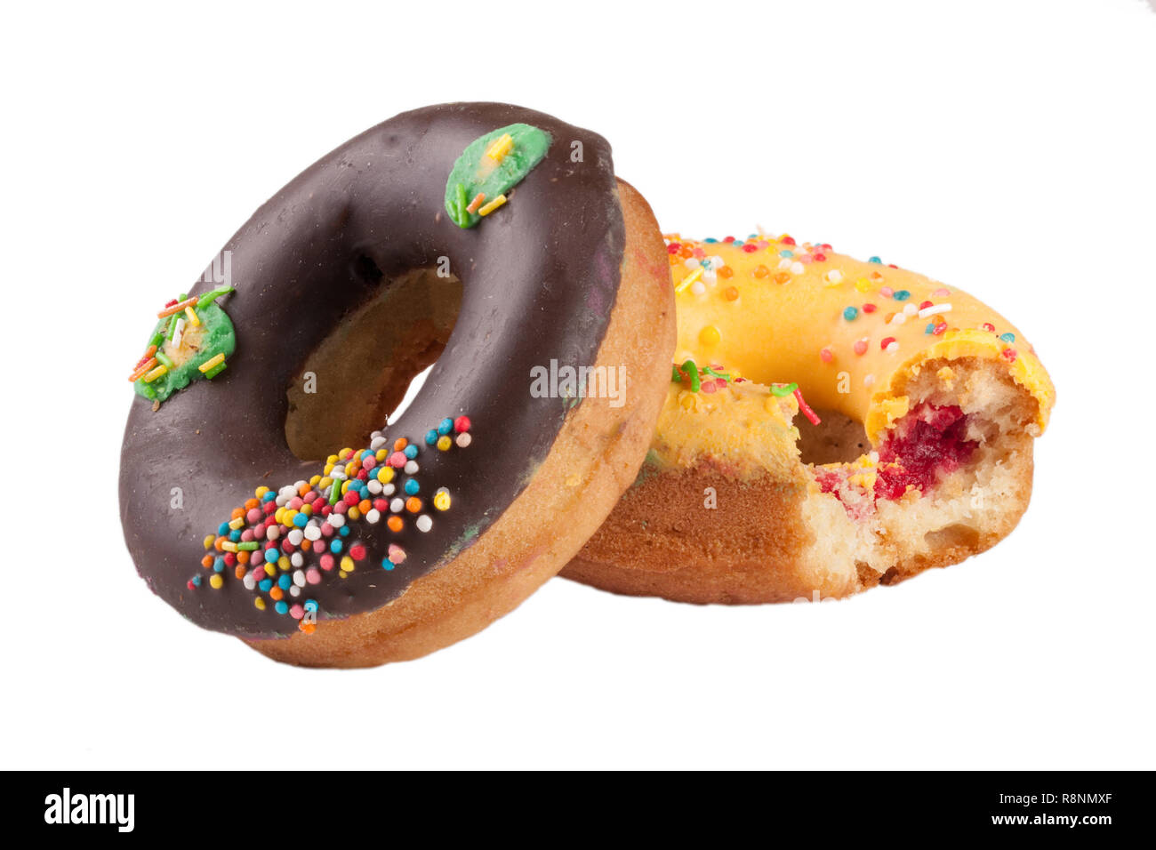 two glazed donut with a bite isolated on white background Stock Photo ...