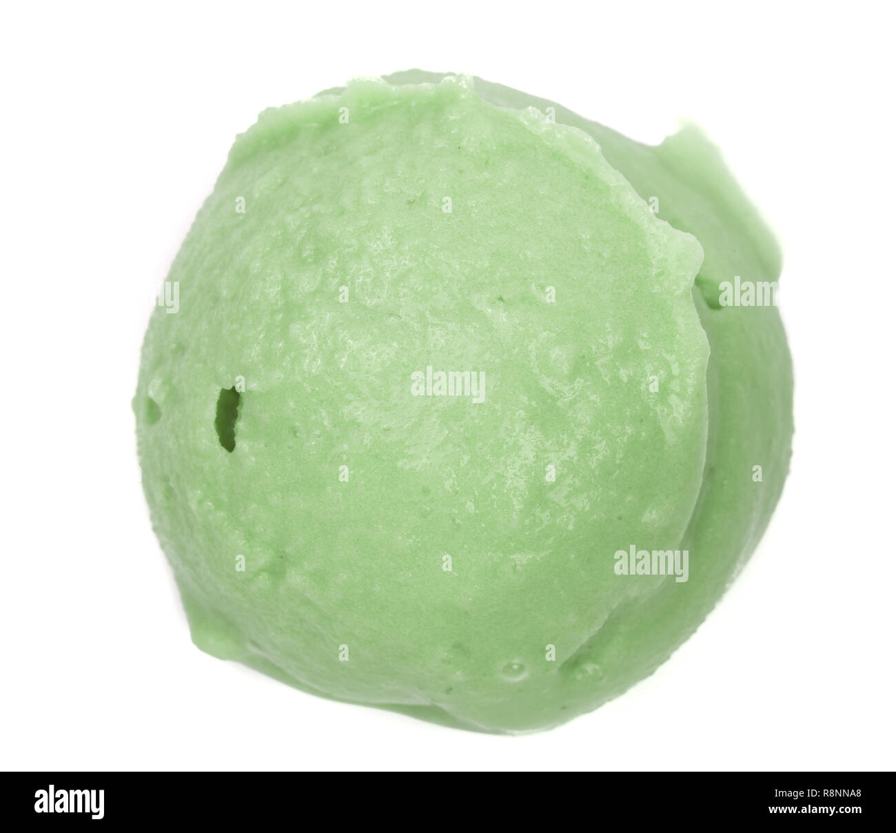 Green tea or pistachio ice cream ball isolated on white background, top ...