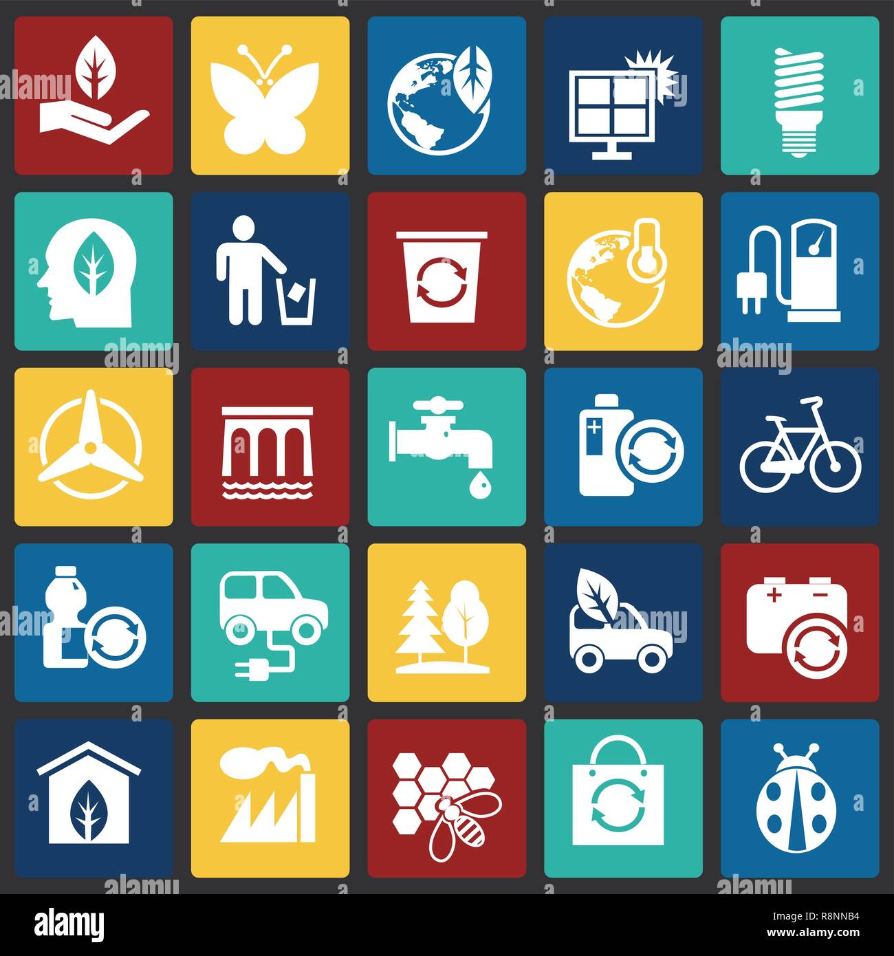 Ecology icons on color squares background for graphic and web design ...