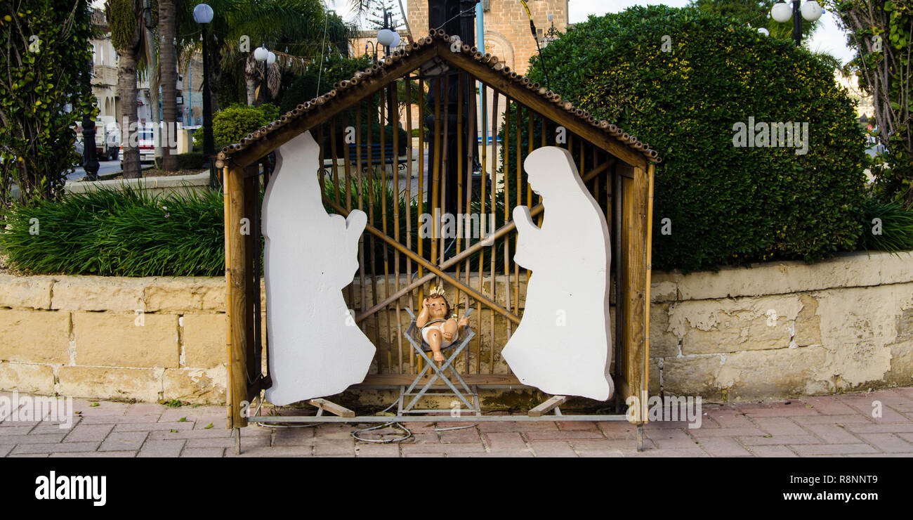 baby cheesus christmas crib - birth of cheesus concept Stock Photo - Alamy