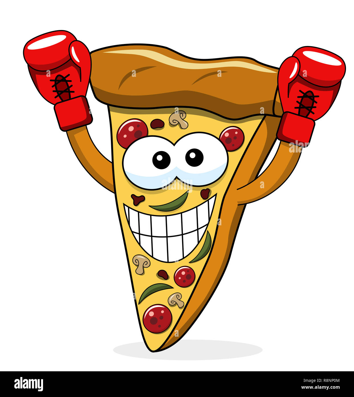 Pizza slice cartoon funny champion gloves boxer boxing isolated on ...