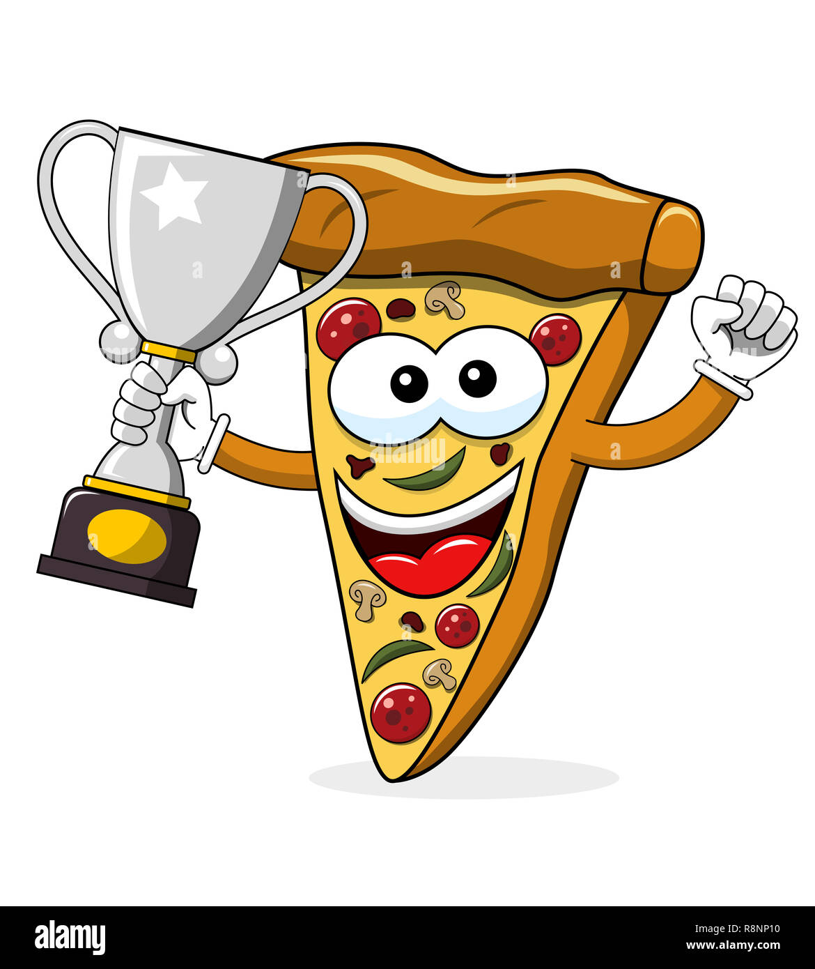 Pizza slice cartoon funny champion winner cup isolated on white Stock ...