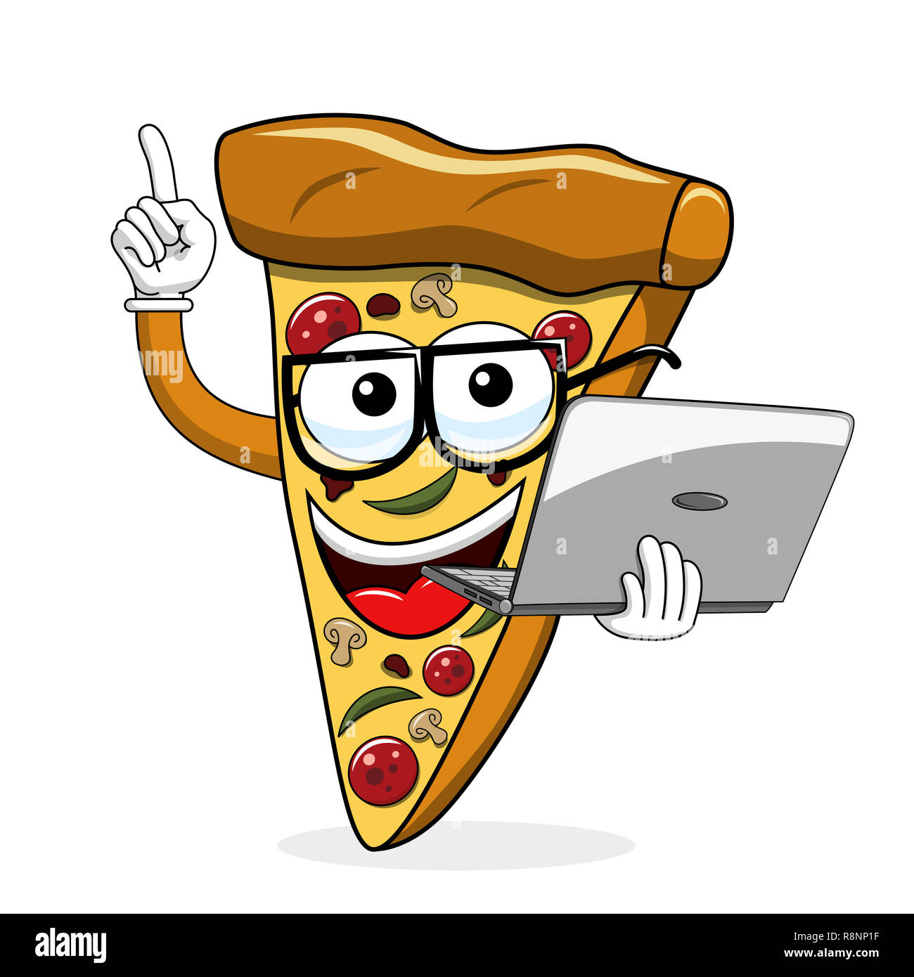 Pizza slice cartoon funny laptop computer isolated on white Stock Photo ...