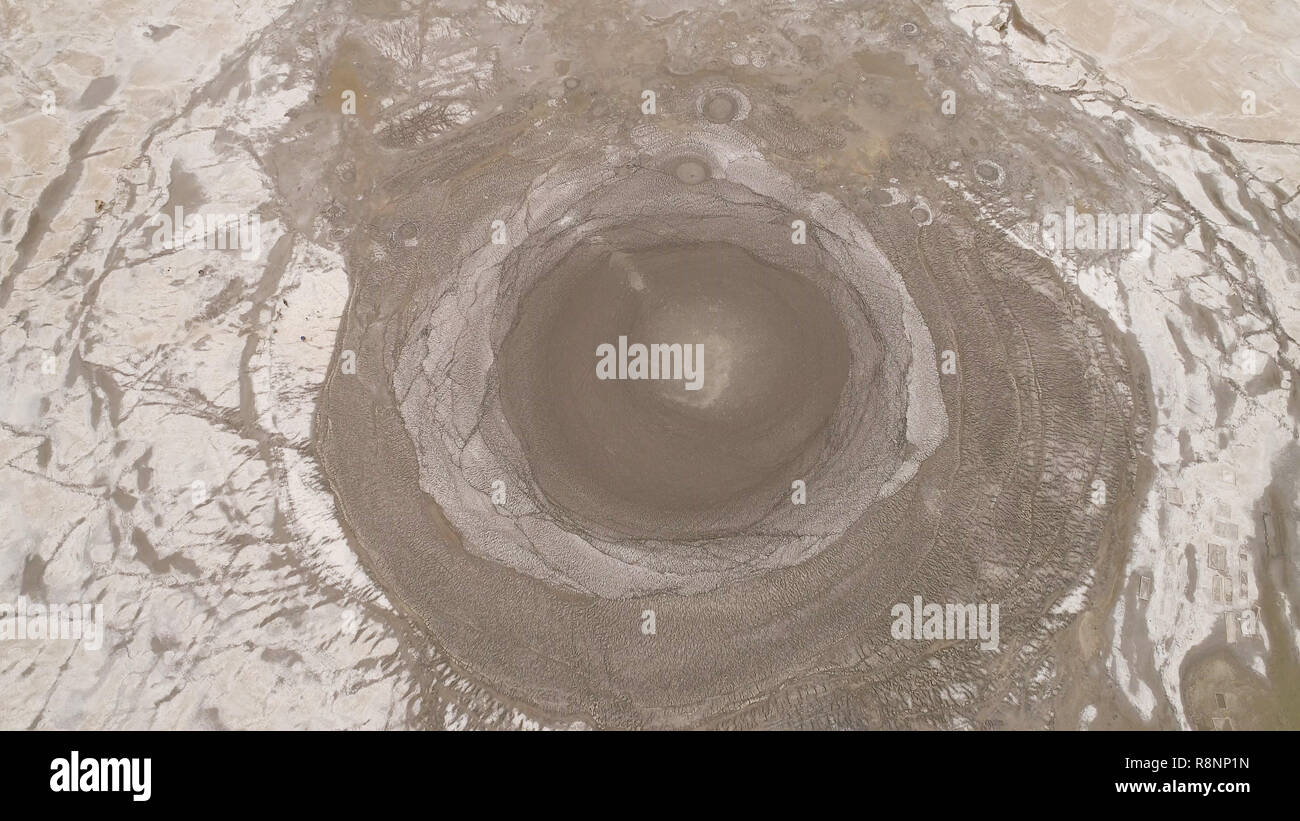 Mud volcano bledug kuwu. aerial view volcanic plateau with geothermal ...