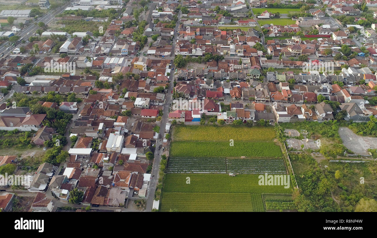 aerial view Yogyakarta with buildings and houses at sunset. cityscape ...