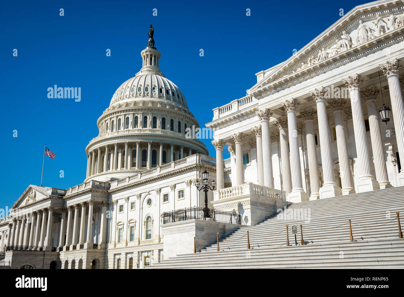 Bright morning view of the traditional neoclassical architecture of the ...