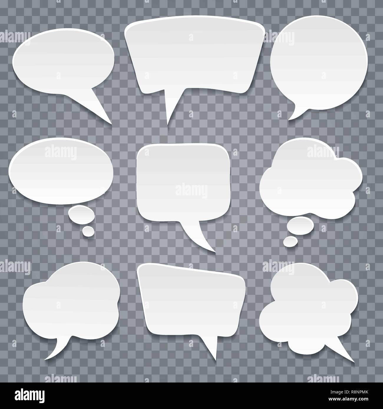 White paper cut speech bubbles on transparent background. Vector ...