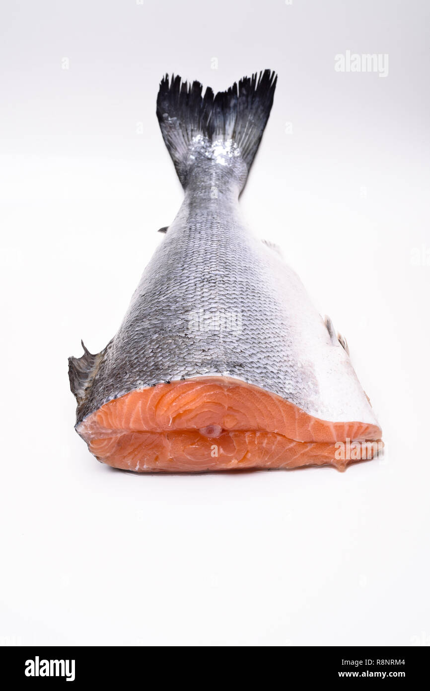 Piece of a salmon isolated on a white background Stock Photo - Alamy