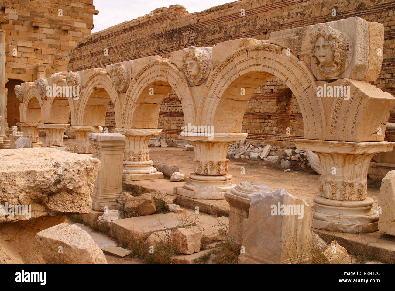 Libya. Leptis Magna archaeological site. Ruins of the Roman City UNESCO World Heritage Site ...