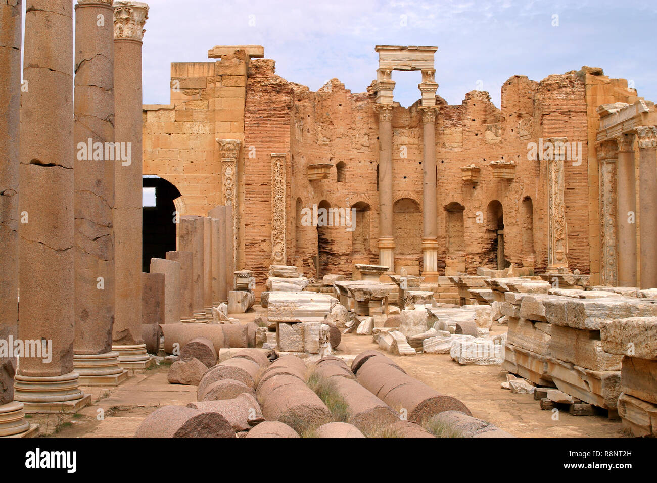 Libya. Leptis Magna archaeological site. Ruins of the Roman City UNESCO World Heritage Site ...