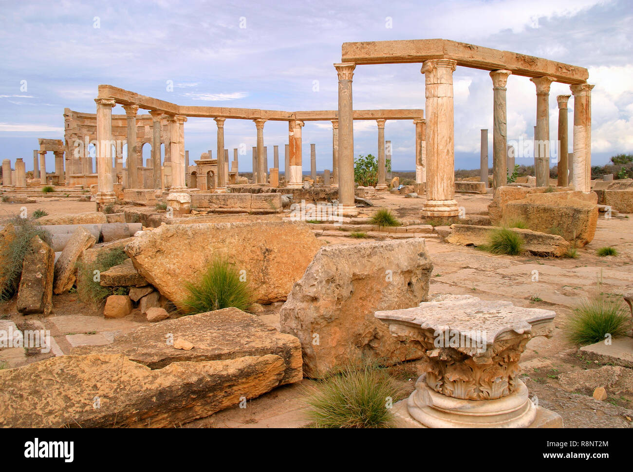 Libya. Leptis Magna archaeological site. Ruins of the Roman City UNESCO World Heritage Site ...