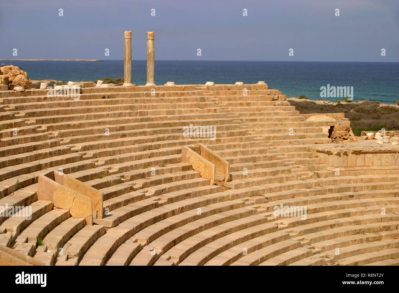 Libya. Leptis Magna archaeological site. Ruins of the Roman City UNESCO World Heritage Site ...
