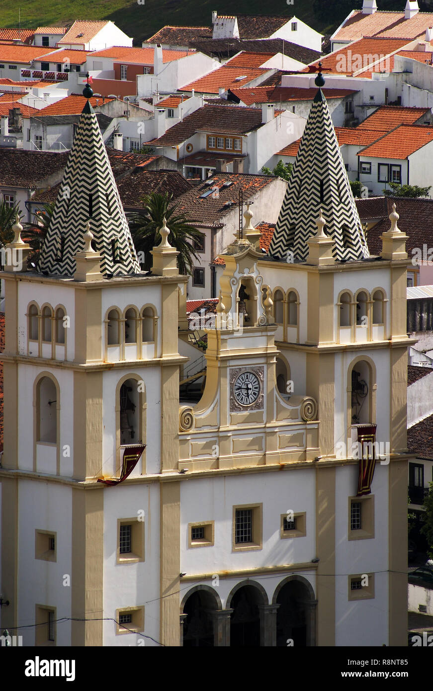 Portugal, Azores Islands, Terceira. Baroque church and rooftops in the ...