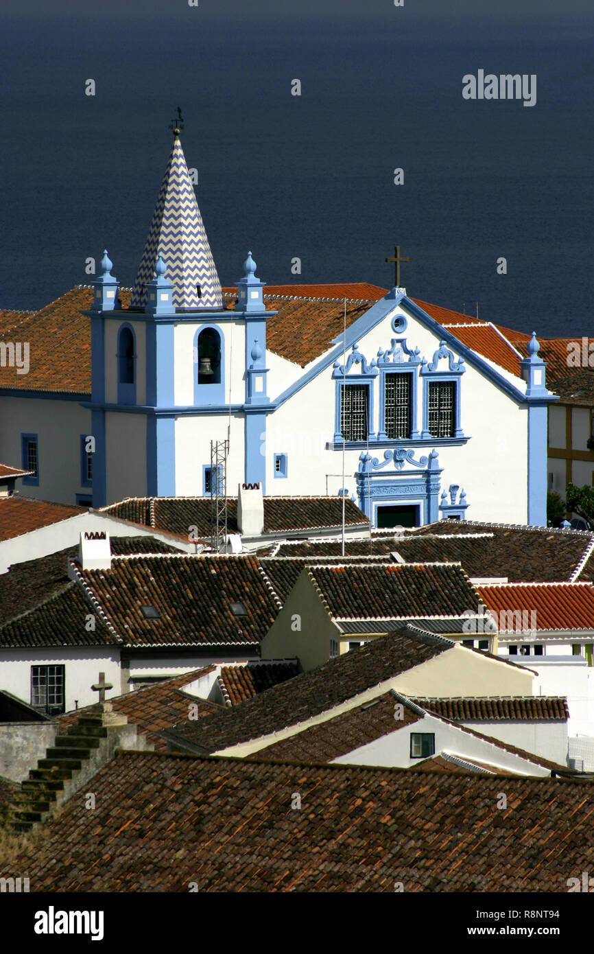 Portugal, Azores Islands, Terceira. Baroque church and rooftops in the ...