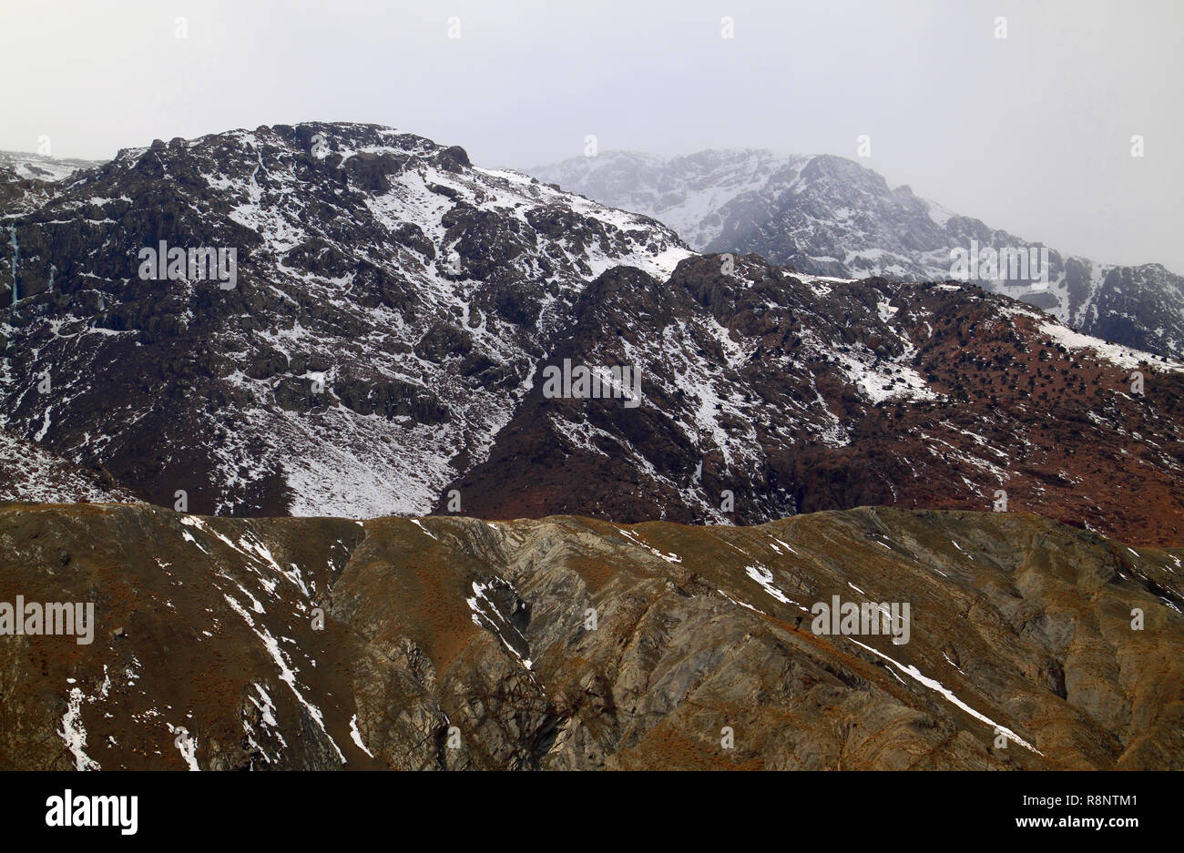 Morocco The snow-capped High Atlas Mountain range between Marrakesh ...