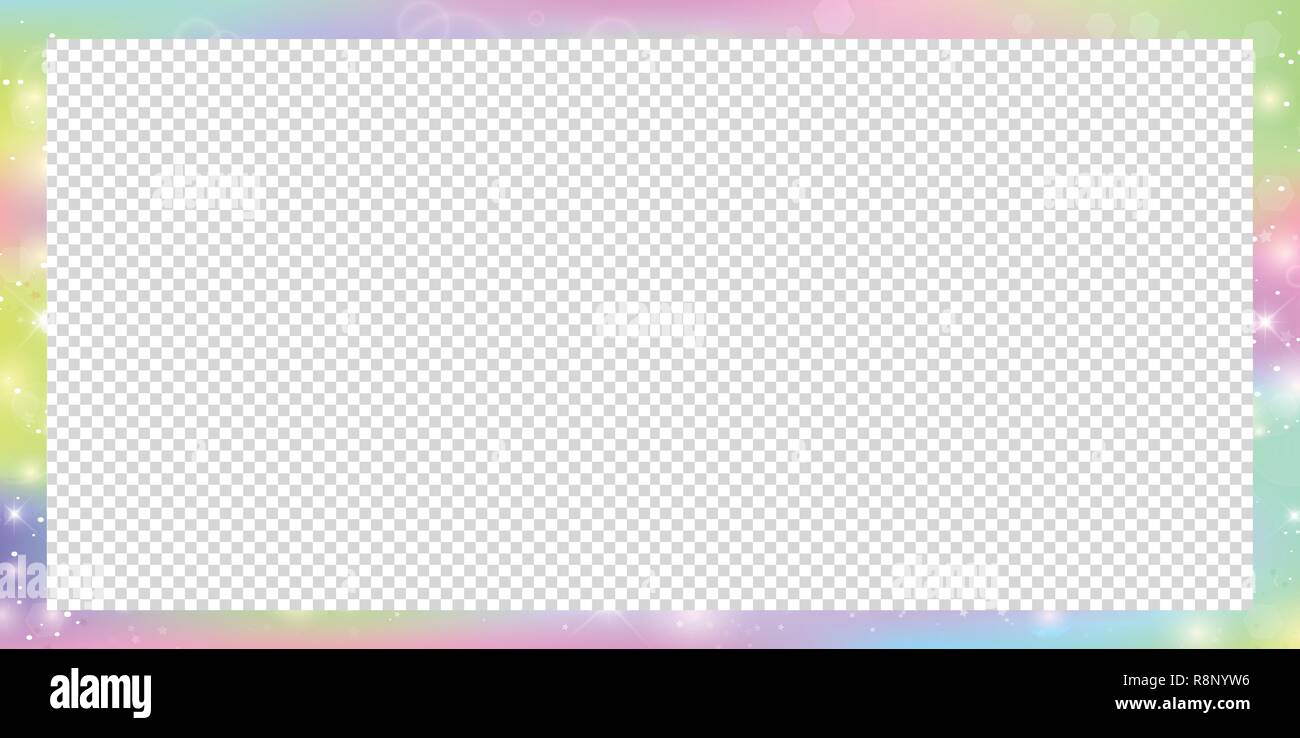 Holographic magic rectangle frame with fairy sparkles, stars and blurs ...