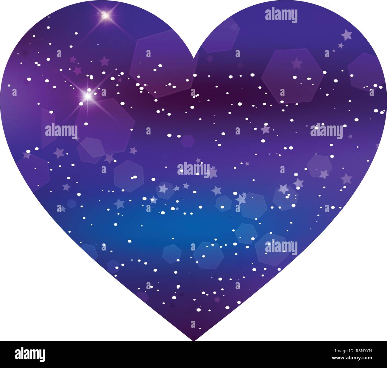 Vector fantastic galaxy heart isolated on white background. Purple neon ...