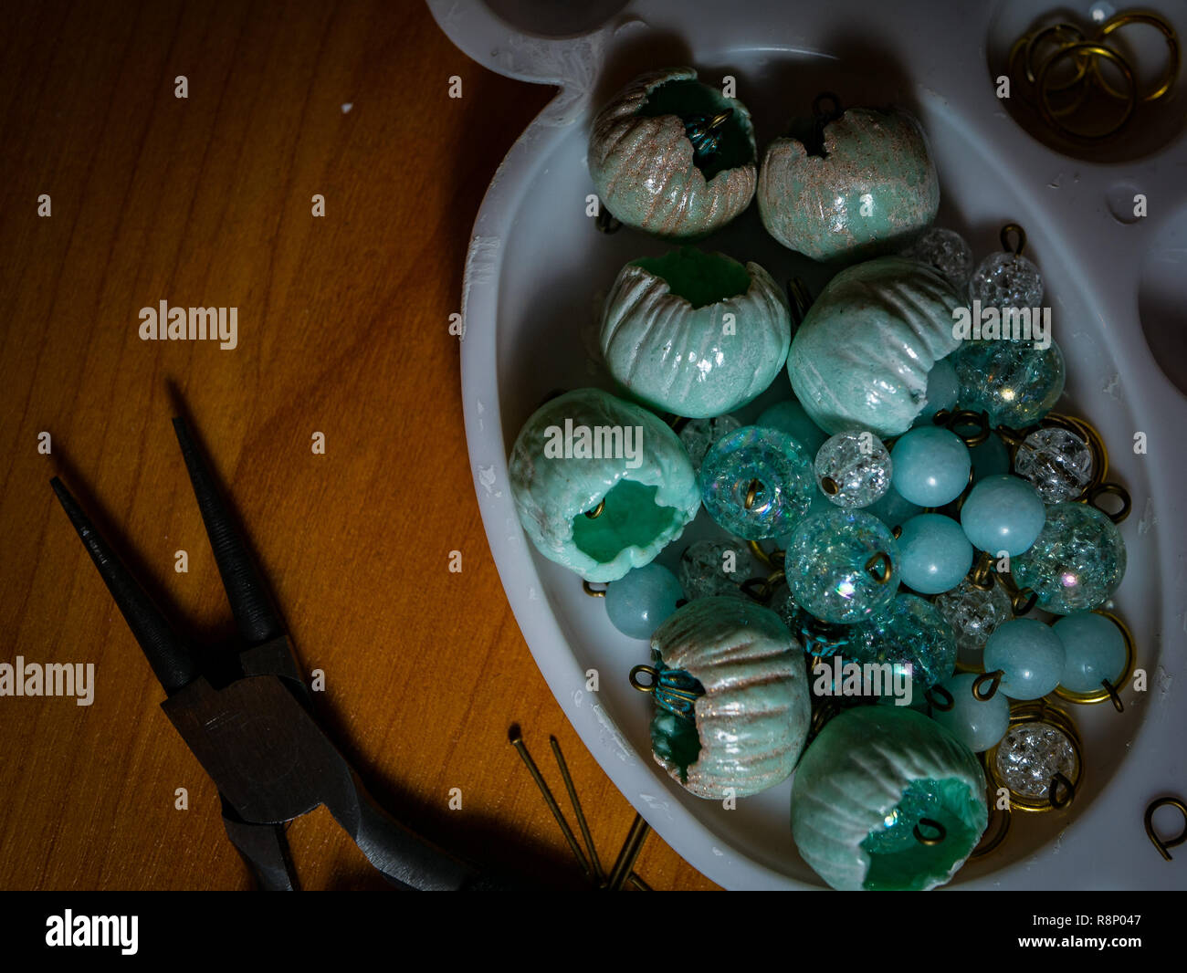 Hand made coral colorful beaded necklace.Beautiful woman beads in ...