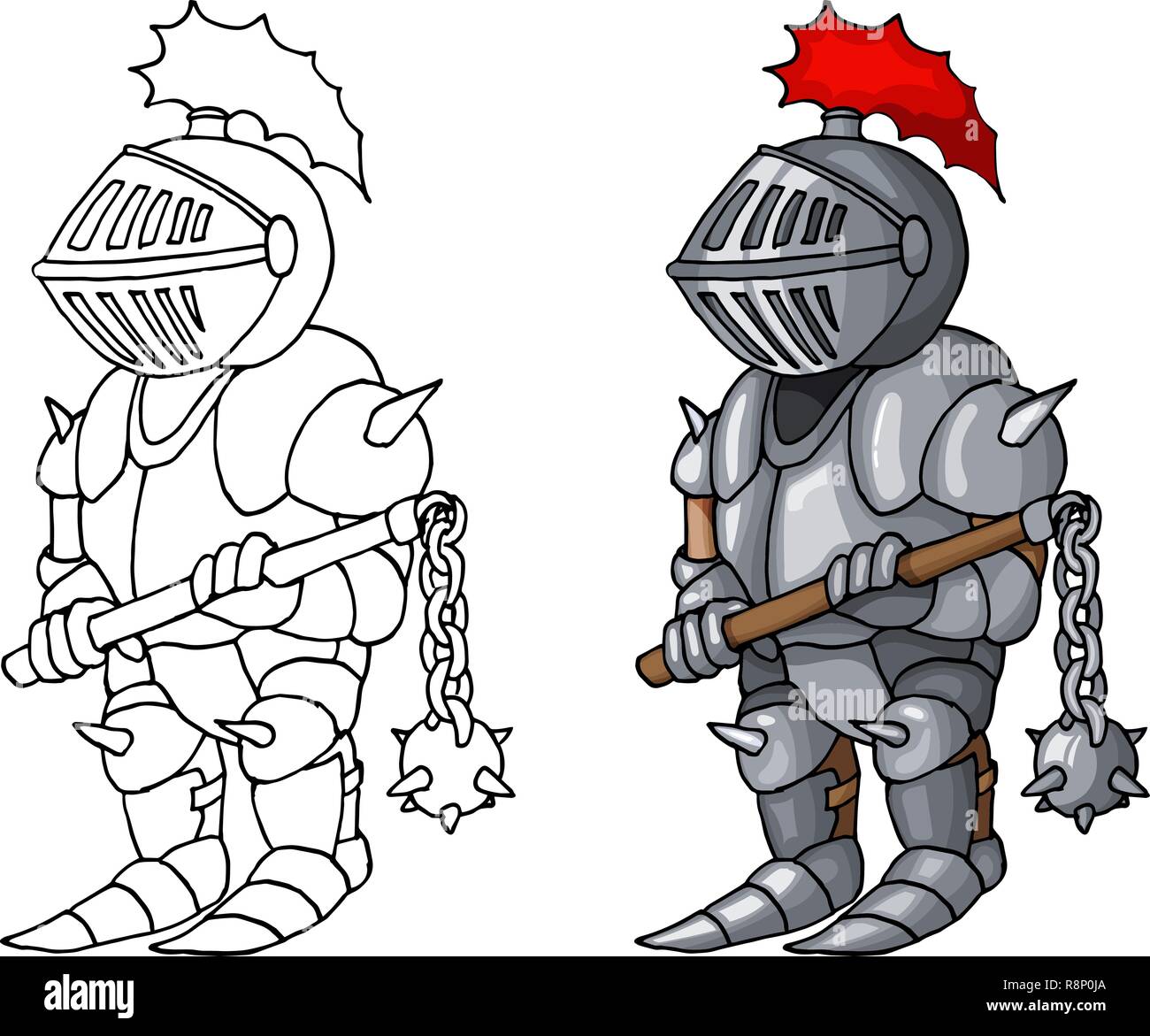 Cartoon medieval confident knight with morgenstern, isolated on white ...