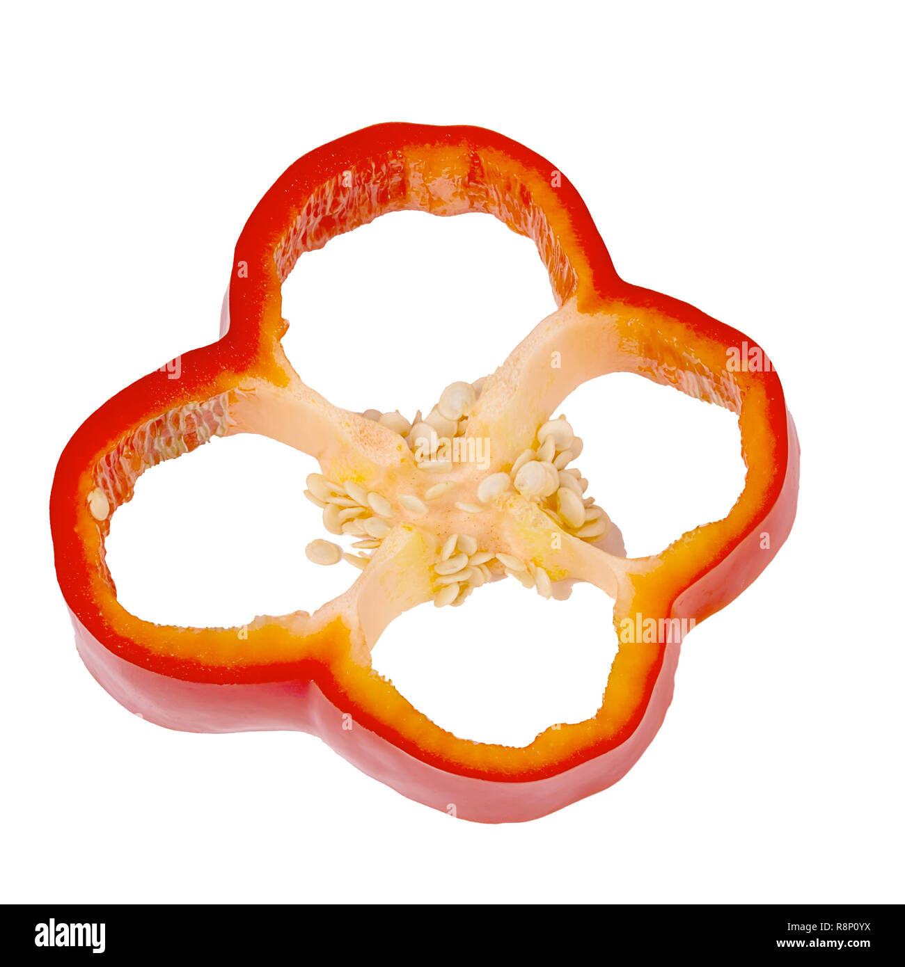 Red sweet bell pepper slices isolated on white background Stock Photo ...