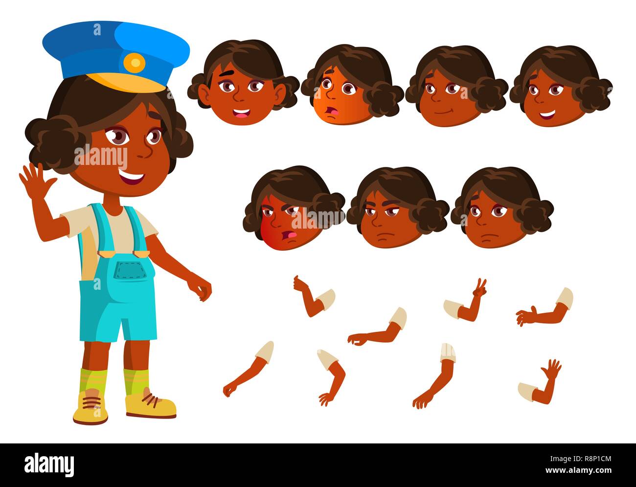 Indian Girl, Child, Kid Vector. Hindu. Asian. Young. Face Emotions ...