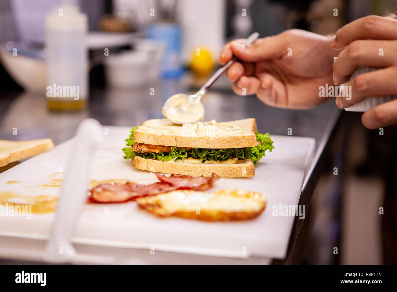 Chef making sandwich with fresh ingredient.Delicious nutrition Stock ...
