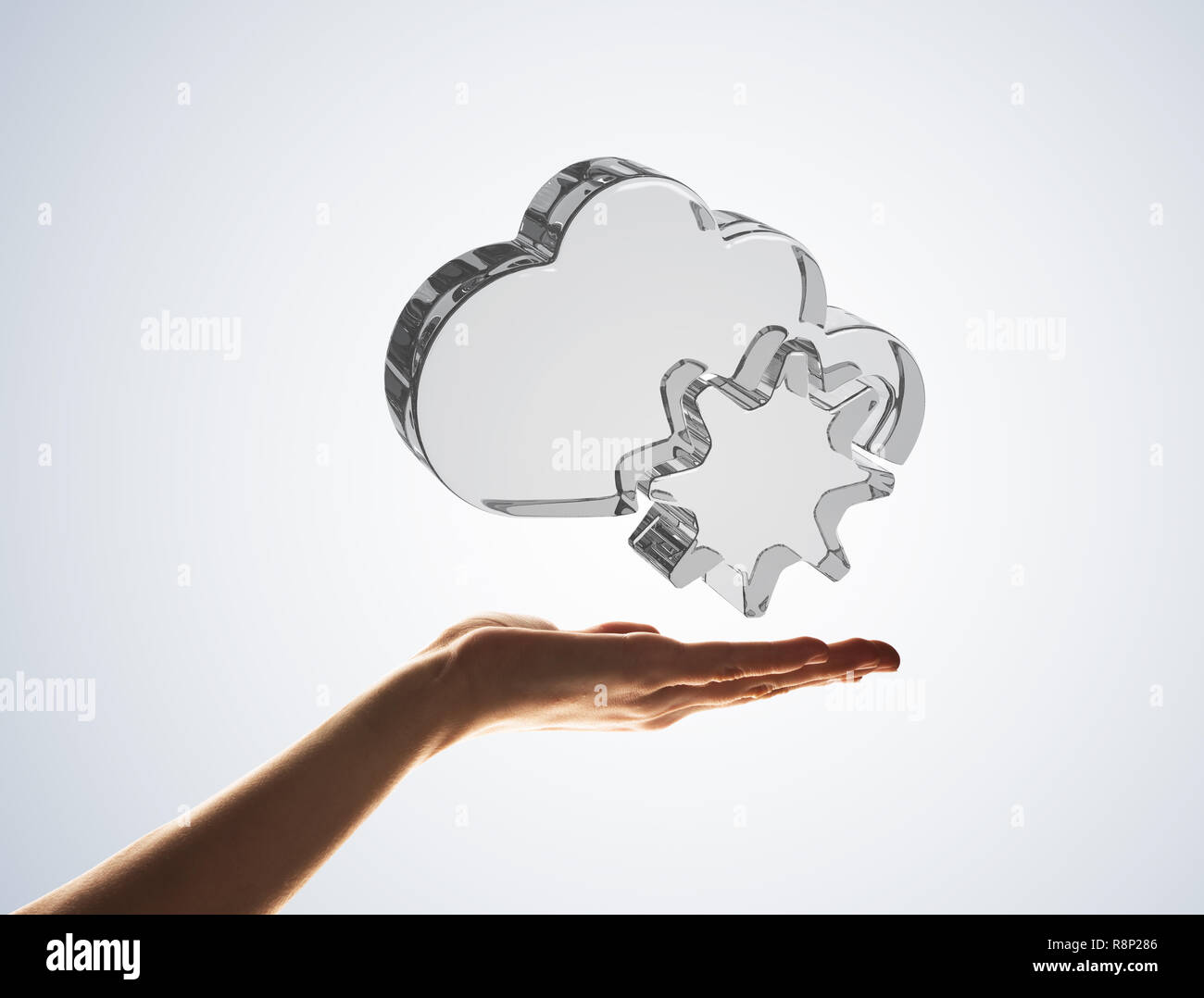 Cloud computing concept with glass symbol shown in hand Stock Photo - Alamy