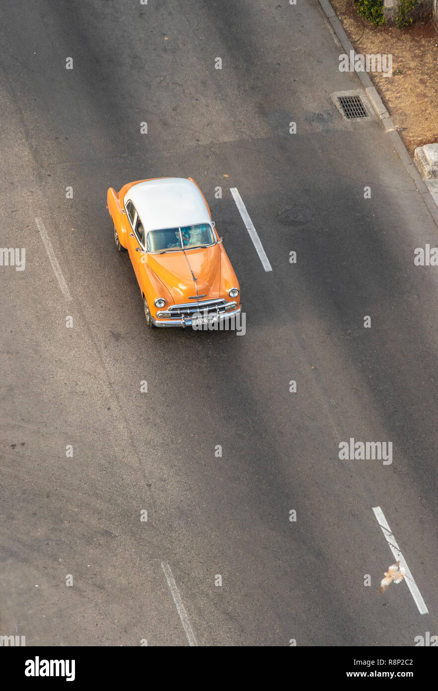 vintage American 1950s car from above driving in Havana Cuba Stock ...