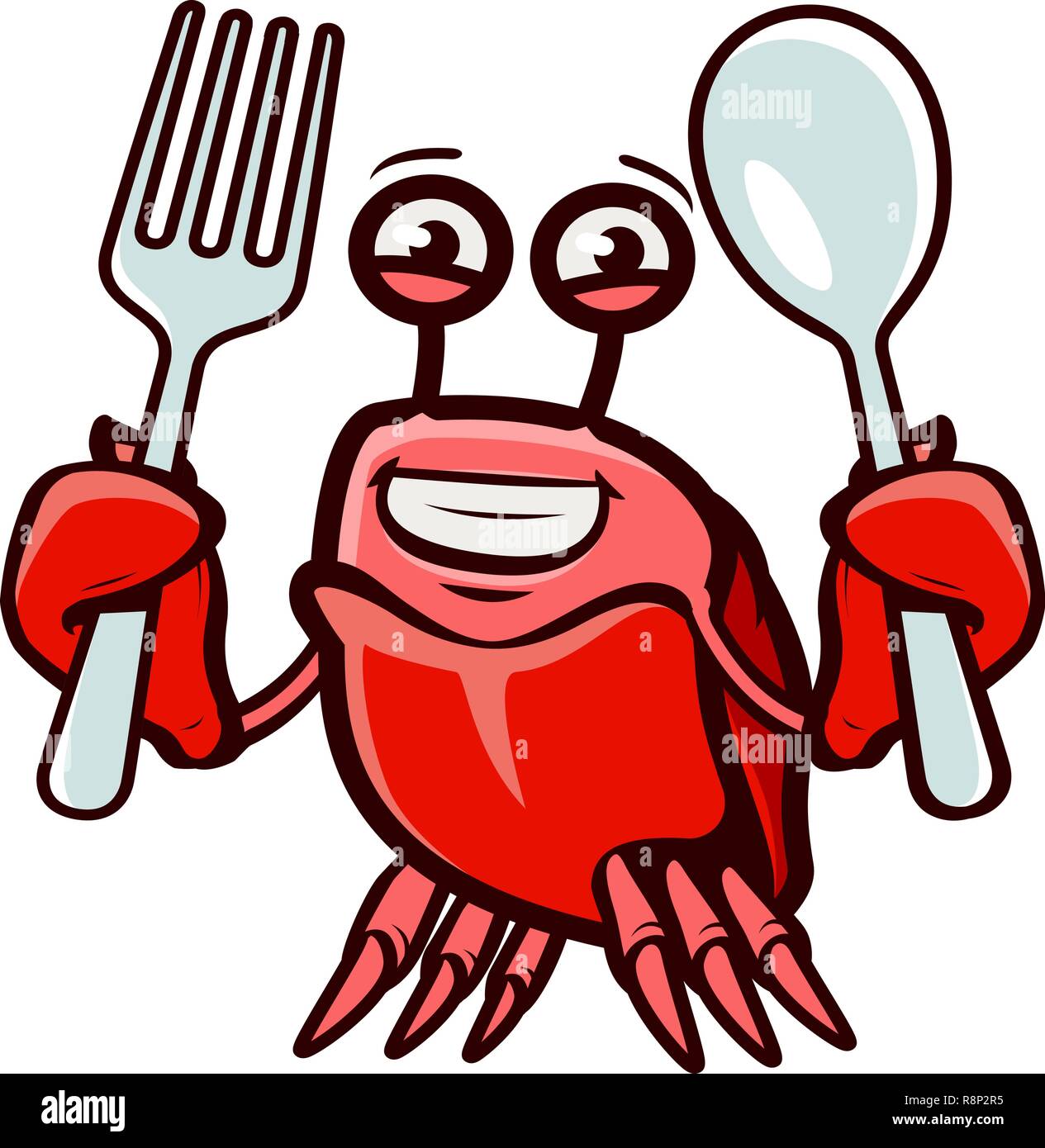 Crab holds fork and spoon. Seafood, cartoon vector illustration Stock ...