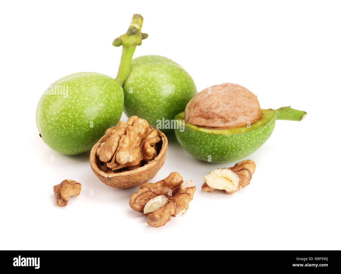 Walnut shell in open husk hi-res stock photography and images - Alamy
