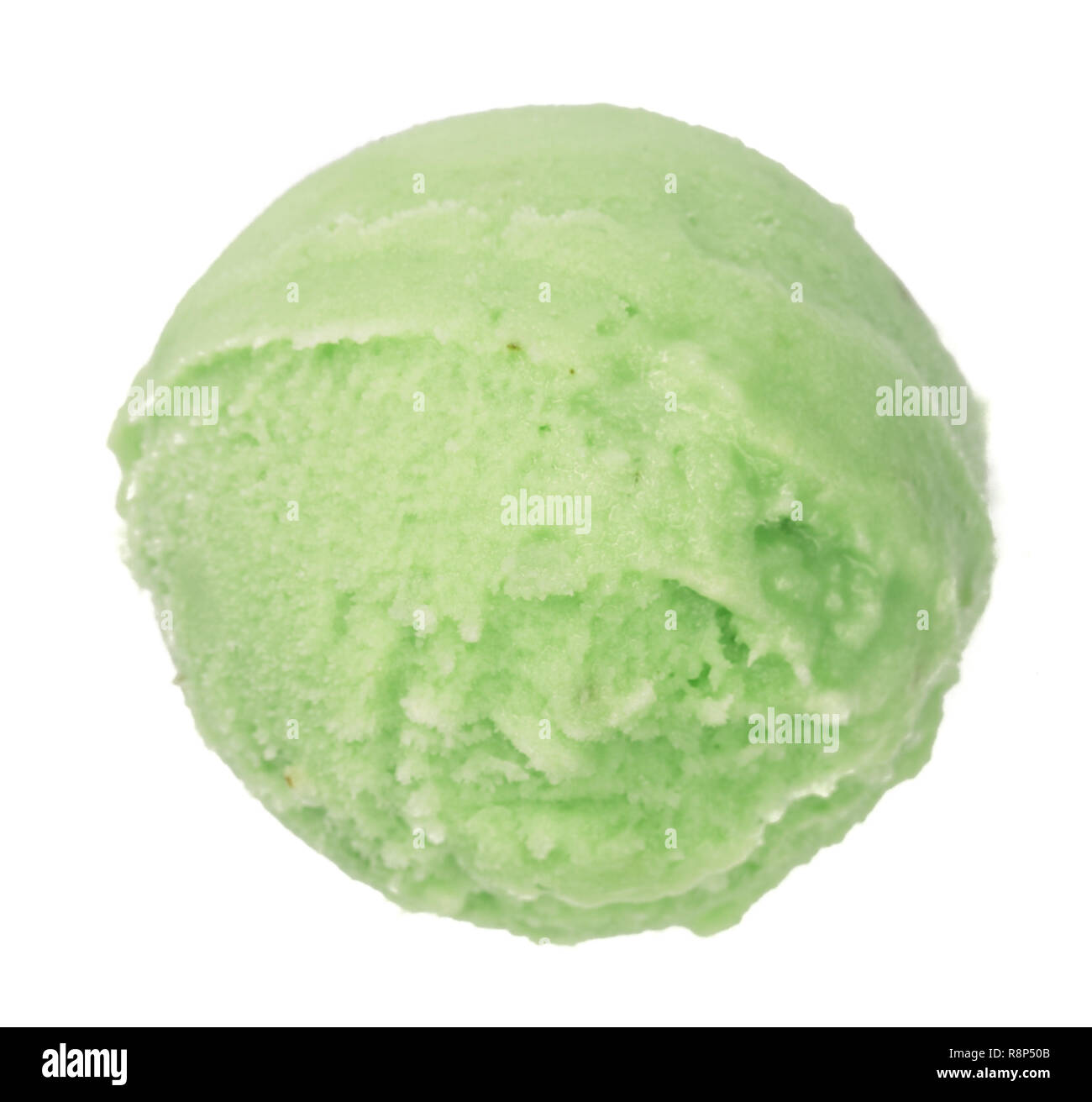 Green tea or pistachio ice cream ball isolated on white background, top ...