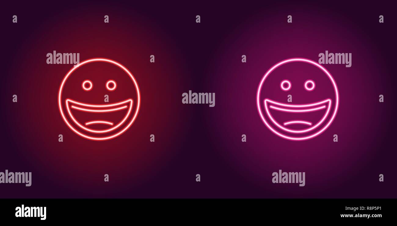 Neon illustration of laughing emoji. Vector icon of cartoon laughing ...