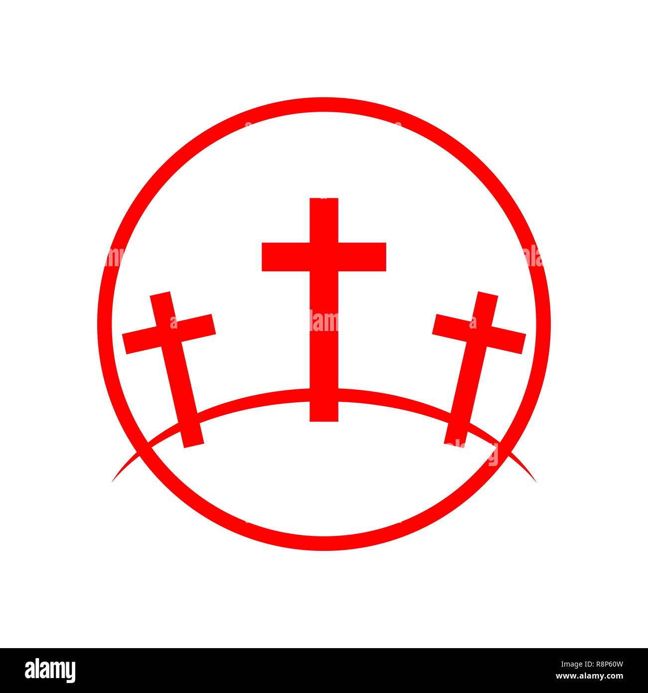 Calvary symbol in the circle. Vector illustration. Red icon of Golgotha ...
