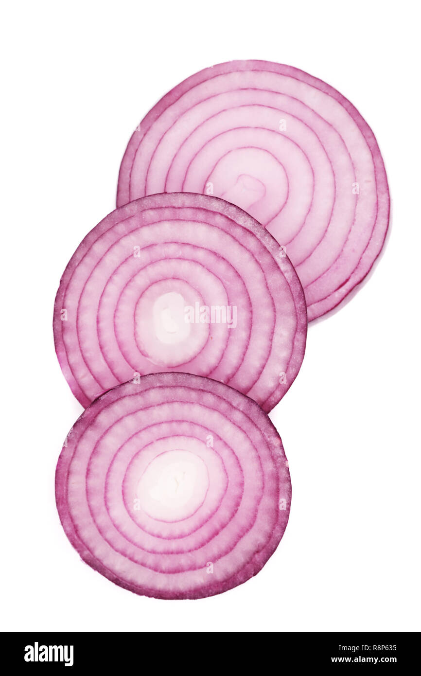 Sliced red onion rings isolated on white background. Top view Stock ...