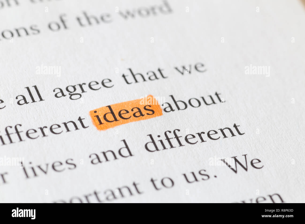 Highlighted English Word "Ideas" in a Book Stock Photo - Alamy